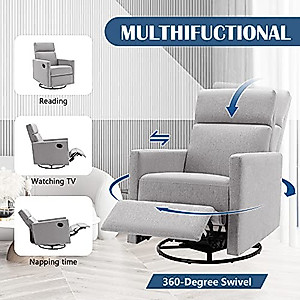 Modern Upholstered Plush Seating Glider Swivel,Upholstered Rocker Nursery Chair Plush Seating Glider Swivel Recliner Chair, Recliner,Modern Nursery Recliner,Conscious Glider (Gray)
