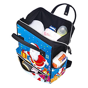 Santa Claus Putting Gifts into Chimney Diaper Bag Backpack Baby Nappy Changing Bags Multi Function Large Capacity Travel Bag