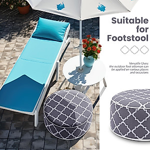 Juexica 2 Pack Outdoor/Indoor Inflatable Ottoman, All Weather Round Pouf with Handle D21 x H9, Water Repellent Portable Footstool Pouf for Patio Garden Camping or Home