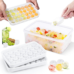 Ice Cube Tray, Silicone Apple Ice Ball Trays Maker, White Small Round Ice Mold for Cocktail, Juice, Whiskey, Freezer, Keep Drink Chille - Easy Release, ROHS and FDA (2 Ice Trays&1 Ice Box&1 Ice Scoop)