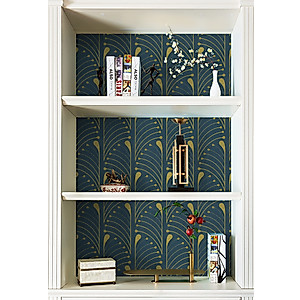 Peel and Stick Wallpaper Gold and Blue Wallpaper Stripe Contact Paper Geometric Removable Self Adhesive Wallpaper for Walls Bedroom Home Decoration Vinyl Rolls 17.3''x118.1''