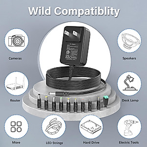 PERFEIDY 16V 2A 1.5A 1A Charger 32W Switching Power Supply Universal AC Adapter 16 Volt 2000mA 1500mA 1000mA Regulated Transformer Plug Cord with 10 Interchangeable Jacks DC Adaptor UL Listed