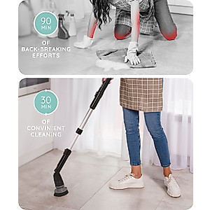 JULY HOME Electric Spin Scrubber with Adjustable Extension Shower Scrubber Brush, Cordless Automatic Power Scrubber for Shower, Cleaner for Tile, Floor, Long Handle & 3 Brush (Packaging May Vary)