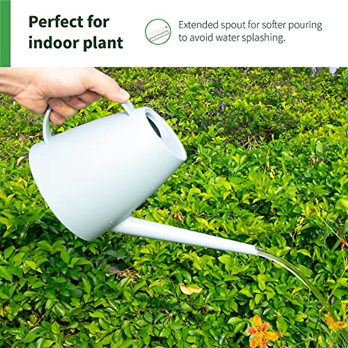 Decwxon Watering Can for Indoor Plants Garden Flower, Modern Outdoor Plants Small Watering Can,Detachable Long Spout Water can 1.8L 60oz 1/2 Gallon (Green)