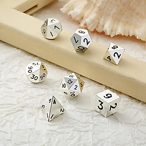 Metal DND Dice Mini,DNDND 10mm Metallic D&D Dice Set with Gorgeous Gift Dice Box for Dungeons and Dragon D&D Game (Silver with Black Num)