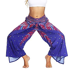 Lu's Chic Women's Boho Yoga Pants Palazzo Slit Pants Wide Leg Dance Indian Loose Bohemian Pants Style3 Small-Medium