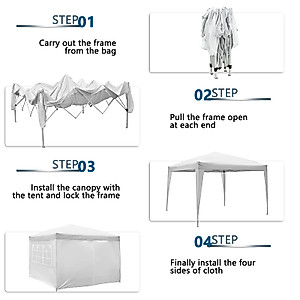 PHIKOOVA 10 x 10 ft Pop up Canopy Tent with 4 Sidewalls & 4 Sand Bags, Instant Folding Canopy Shelter with Elegant Church Window Outdoor Gazebo Easy Party Wedding Events Tent(White)