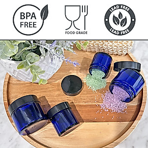 Cornucopia Brands Combination 12 Pack of Cobalt Blue 1oz & 2oz Glass Cosmetic Jars, Lids Included; Refillable Containers for Creams, Lotions