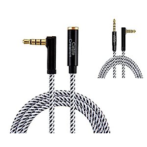 CableCreation Headphone Extension Cable, 90 Degree TRRS 3.5mm Male to Female Audio Extension Cable 4-Conductor(Microphone Compatible), 6 Feet with 6ft 3.5mm Aux Cable 4 Pole90 Degree