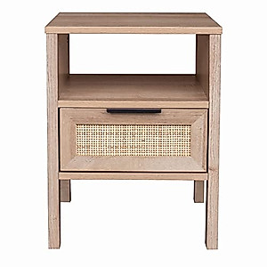 Decor Therapy Piper 20" Side Rattan Storage Drawer Accent Table, Blondewood