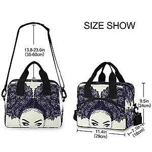 ALAZA African American Woman with Curly Hair Insulated Lunch Box Reusable Cooler Bags with Shoulder Strap for Women Men Adults, 19-Can (12.5L)