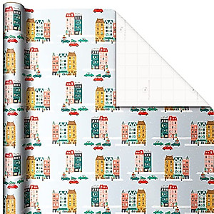 Hallmark Christmas Wrapping Paper with Cutlines on Reverse (3 Rolls: 120 Sq. Ft. Total) Winter City Scene, Rustic Snowflakes on Red, Nutcrackers with Foliage