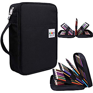 BOMKEE Pencil Case for Adults 220 Slots Pencase Colored Pencils Gel Pen Organizer Bag with Zipper for Student Artist Handy Glitter Gel Pens, Refills, Waterproof Coloring Holder Pencils Case(Black)