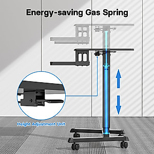 BONTEC Mobile Standing Desk with Keyboard Tray, Mobile Podium, Computer Workstation Up to 33Lbs, Laptop Sit or Stand Desk on Wheels, Height Adjustable Stand Up Table for Living Room, Bedroom, Office
