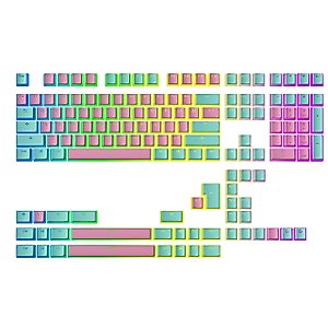 Ranked Pudding v2 PBT Keycaps | 145 Double Shot Translucent ANSI US & ISO Layout | OEM Profile for Full Size, TKL, 75%, 65% and 60% RGB Mechanical Gaming Keyboard (Miami Vice)