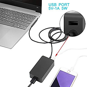 Slive Updated Version Surface Pro Charger, 44W 15V 2.58A, Compatible for Microsoft Surface Pro 3, Pro 4, Pro 5, Pro 6, Pro 7 Surface Laptop 1/2, Surface Book & Surface Go, with 5V 1A USB Charging Port