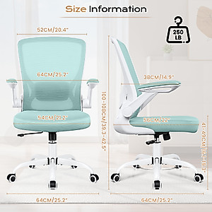 KERDOM Ergonomic Mesh Office Chair with Lumbar Support, Flip-up Arms & Swivel Feature - Adjustable Height Home/Gaming Chair (LightBlue)