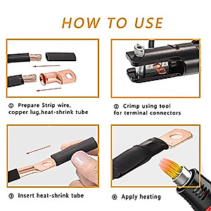 2Pairs of Car Audio 1/0 Gauge to 4 Gauge Amp Input Reducers (Gold), with AWG 1/0-3/8 inch Battery Terminal Connector and Heat Shrink tubing