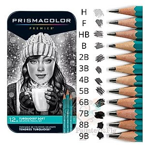 Prismacolor Premier Turquoise Graphite Sketching Pencils, Soft Leads, 12 Count