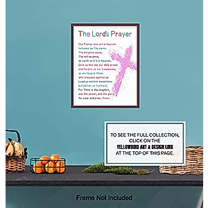 Lords Prayer Bible Verse Wall Art - Religious Scripture Girls Bedroom Decor - Christian Daughter Gifts for Toddler, Baby Girls Room - Blessed Church Sunday School Kids Decorations - Pink Cross Poster
