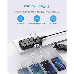 BESTEK Universal Travel Adapter 100-220V to 110V Voltage Converter 250W with 6A 4-Port USB Charging 3 AC Sockets and EU/UK/AU/US/India Worldwide Plug Adapter (Black)