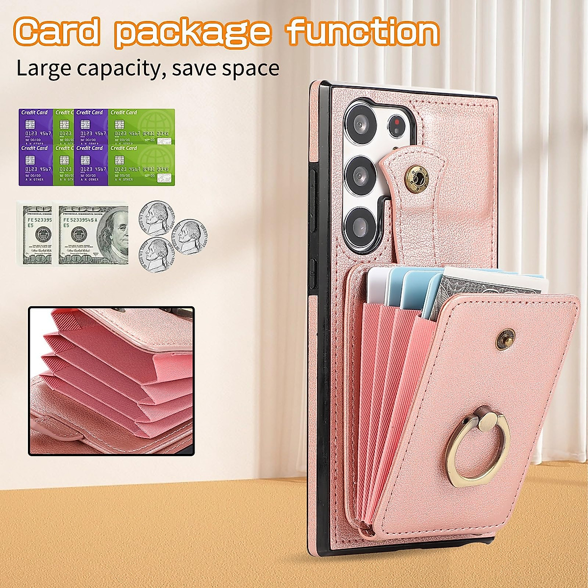 Phone Flip Case Premium Leather 2 in 1 Wallet Case Compatible with Samsung Galaxy A12 5G,Magnetic Closure Purse W Rotation Ring Stand/Card Slots Holde/Lanyard Crossbody Shockproof Protective Phone Cas