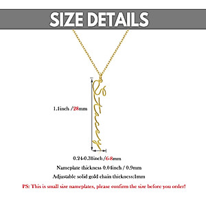 MRENITE 10k 14k 18k Solid Yellow Gold Personalized Vertical Name Necklace – Dainty Letter Engraved Bar Nameplate Jewelry - Custom Any Name Gift for Women (Small Nameplate)