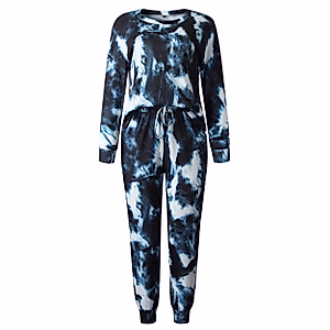LOGENE Women's Pajama Sets Tie Dye Sweatsuit Long Sleeves 2 Pcs Sleepwear Set