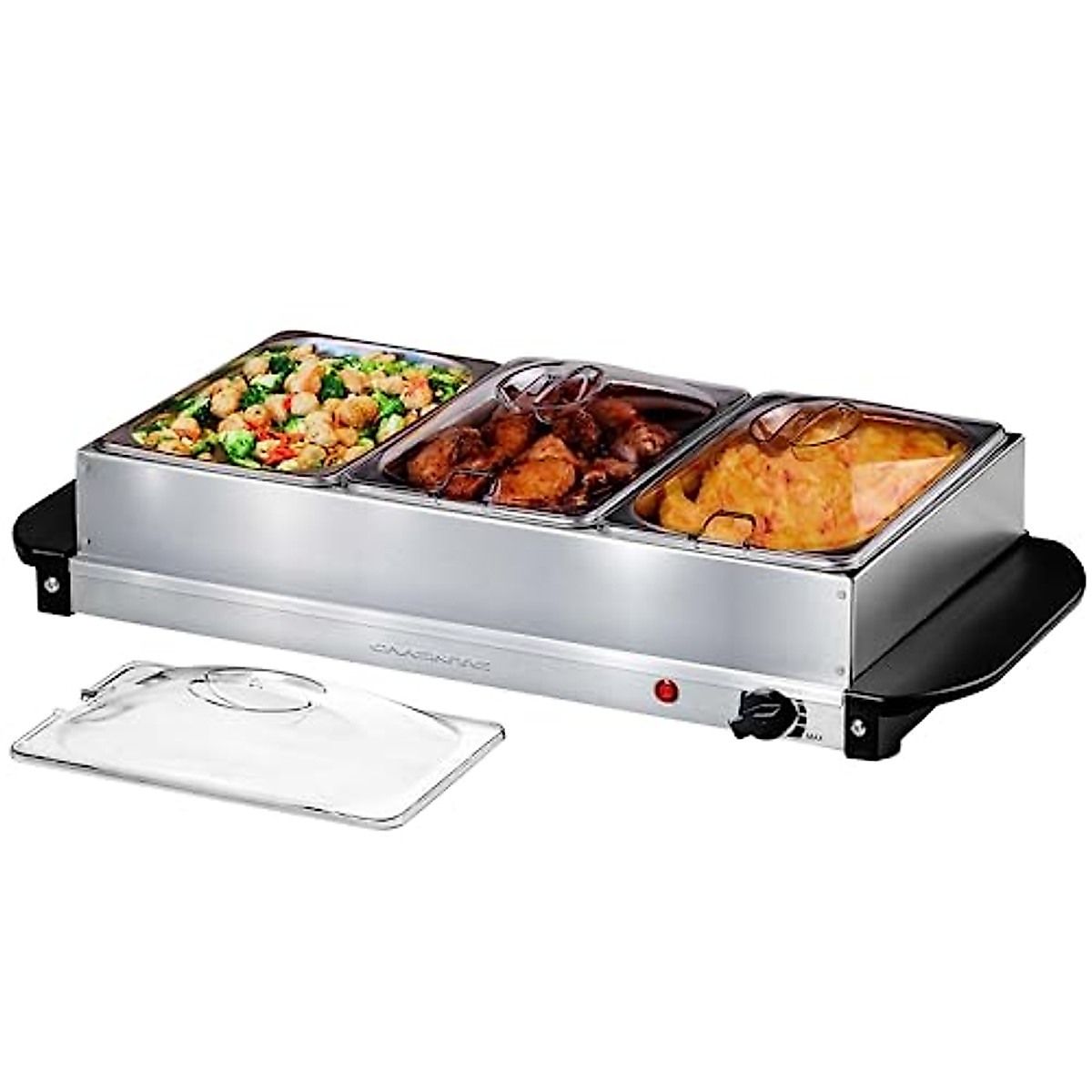 OVENTE Electric Buffet Server & Food Warmer with Temperature Control Perfect for Parties, Dinners and Entertaining, Three 1.5 Quart Chafing Dish Set with Stainless Steel Warming Tray, Silver FW173S