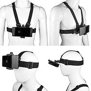 Phone Chest Mount Harness Vest and Head Strap Clip Holder for POV/VLOG, Compatible with iPhone,Samsung,GoPro Hero,DJI Osmo,AKASO and Action Cameras