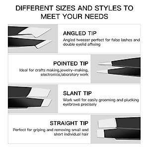 Tweezers Set Tweezers for Eyelashes Stainless Steel Plucking Precision Tweezers Set for Ingrown Hair Remove and Lash Extension, Plucking Tweezers with Leather Case for Gifts (6-Piece)