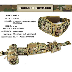 5 in 1 Tactical Duty Padded Belts for Law Enforcement Modular Heavy Equipment Police Duty Utility Belt with Pouches (CP)
