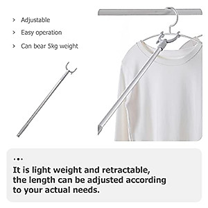 Veemoon Metal Hangers Clothesline Outdoor Adjustable Hanger Retriever Clothes Drying Pole Garment Reaching Hook Dressing Stick Retractable Rods (As Shown) Metal Hangers Clothesline Outdoor