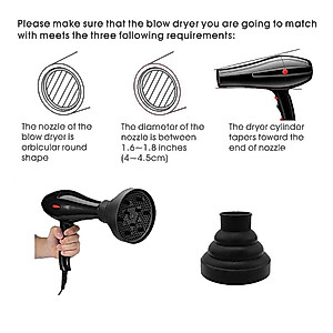 Hair Diffuser Attachment for Hair Dryer Travel Collapsible Portable Diffuser for Curly Hair Women .Airflow Attachment for Salon or Home Use with Nozzle 1.65-1.9In (Black)