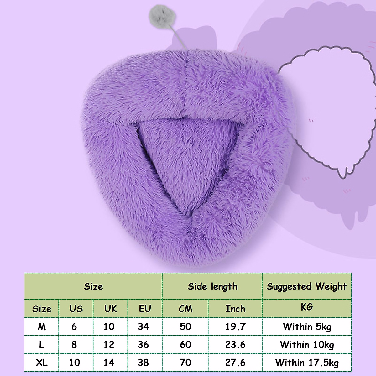Cloud-Like Dog Bed Cozy Dog Bed Anti-Anxiety Deep Sleep Plush Warm Breathable Soft Touch Feel Trendy Design Pet Nest Increase Space Pet Bed Purple M
