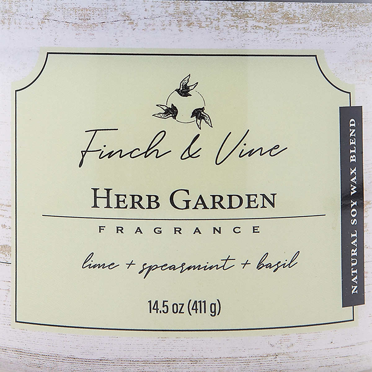 Carolina Candle Herb Garden Scented Jar Candle, Finch & Vine Collection, 3 Wick, 14.5 oz - Up to 60 Hours Burn