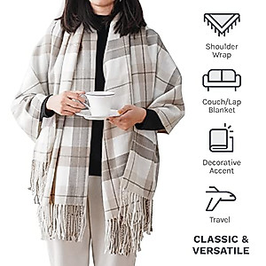 BATTILO HOME Buffalo Plaid Throw Blanket for Couch, Farmhouse Checkered Decor Throw, Lightweight Beige Throw Blankets for Chair Bed Sofa, 50"x60"