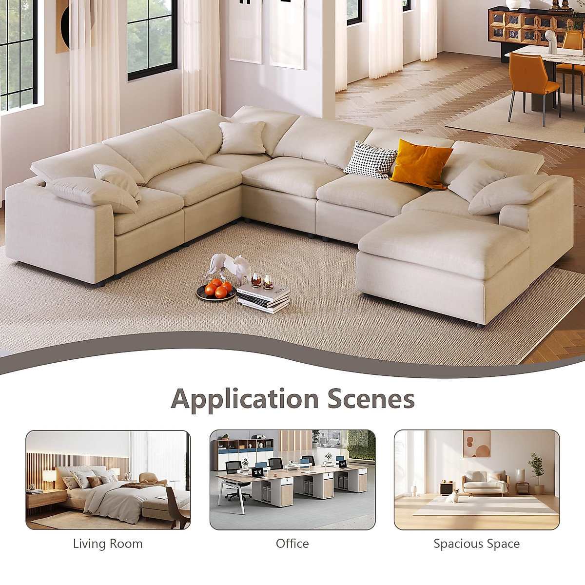 VEPXXP Oversized Modular Sectional Sofa Couch, 7 Seater Corner Sofa Modern U Shaped Sectional Couch with Ottoman Cloud Couches for Living Room, Office, Spacious Space