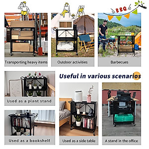 Lumizone 3-Tier Foldable Rolling Tool Cart with Wheels, Utility Cart with Pegboard for Garage Organizer and Tool Storage, Power Tool Storage Cart on Wheels (Tool Cart)