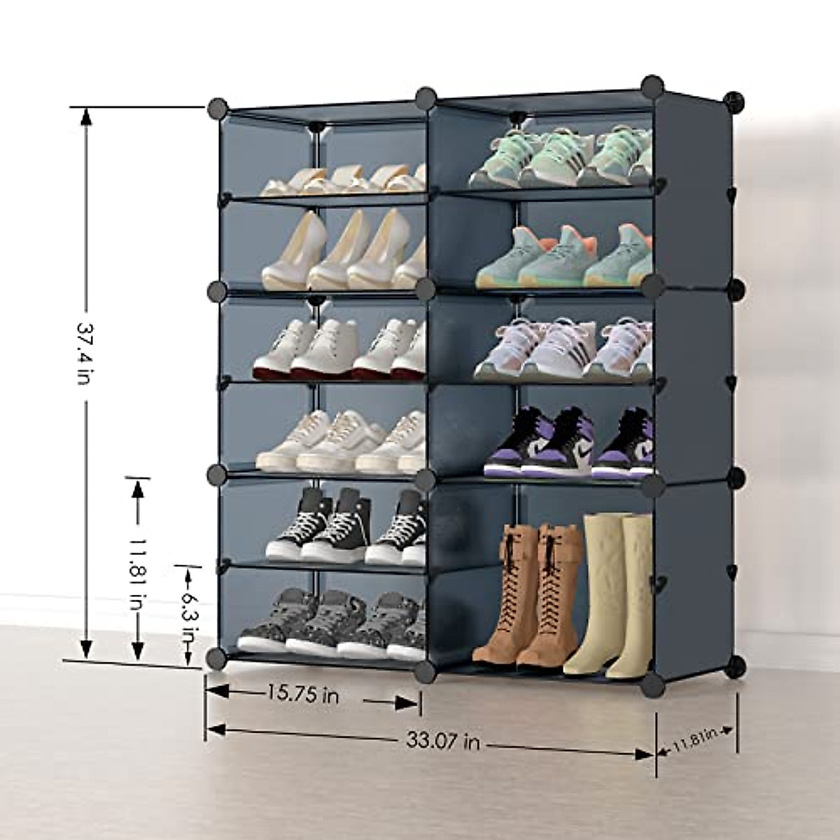 UNZIPE 40 Pairs Shoe Storage Cabient, Pleastic DIY Cube Organizer Shoes Shelve with Doors, Freestanding Shoes Tower Closet Bedroom Hallway