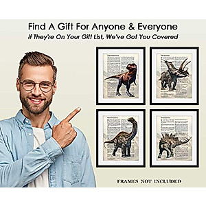 TRex, Triceratops, Brontosaurus, Stegosaurus Set of 4, 8x10 Dinosaur Wall Art: Embark on a Jurassic Journey with This Dinosaur Room Decor for Boys, Girls & Teens - Great Dinosaur Poster for Bedroom