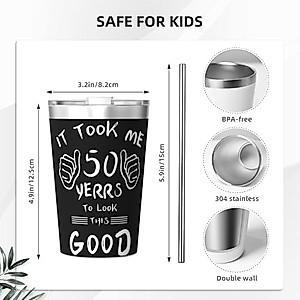 12oz Tumbler Happy 50th Birthday Stainless Steel Cup With Straw And Lid Spill Proof Bulk Double Wall Vacuum Reusable Water Tumblers For Cold Hot Drink