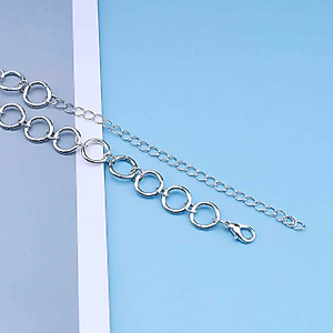 Iaceble Punk Butterfly Link Chain Necklace Butterfly Cross Choker Necklace Cross Butterfly Clavicle Necklace Silver Circle Rings Necklace Chain Jewelry for Women and Girls