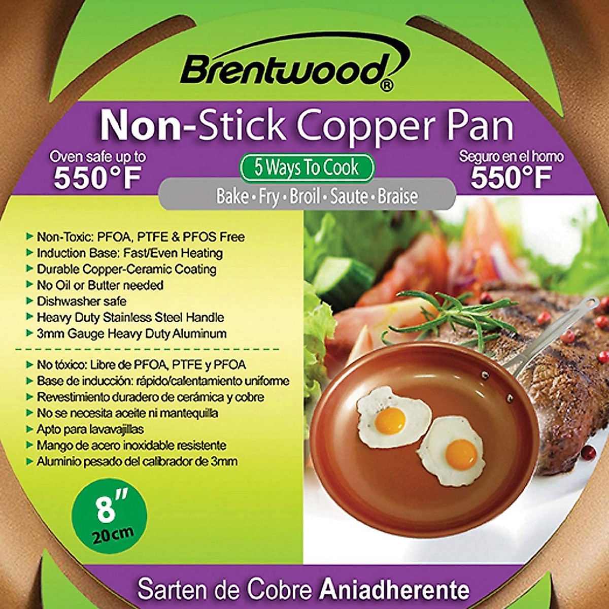 Brentwood BFP-320C 8-inch Non-Stick Induction Copper Frying Pan