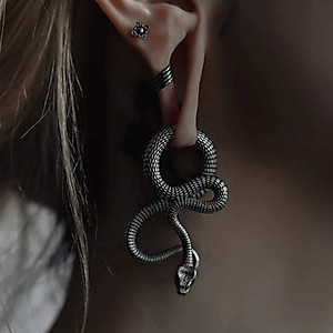 Atomhole Hypoallergenic 316 Stainless Steel Snake Dangle Ear Weights For Stretched Ears Gauges 2g Ear Plugs Body Piercing Tunnels Body Jewelry 2PCS (Black)