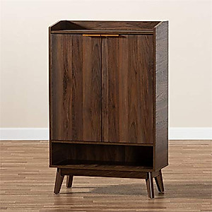 Baxton Studio Mid-Century Lena Wood Shoe Cabinet in Walnut Brown
