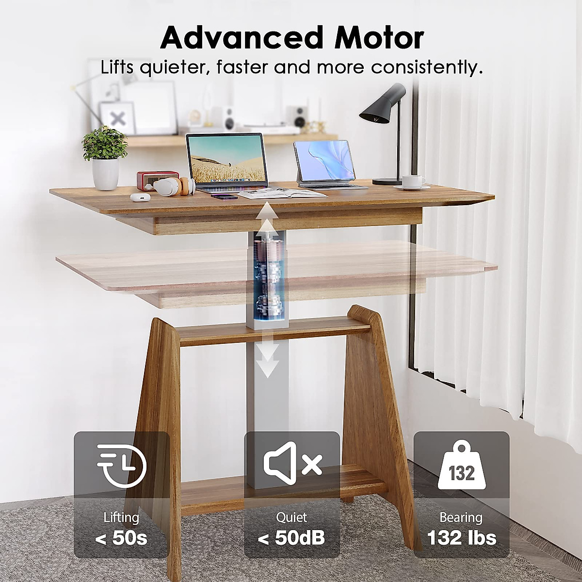 Standing Desk, Electric Height Adjustable Desk with 100% Solid Walnut Wood, Adjustable Height from 29.1″-47.6″, Advanced Motor, Silent & Smooth Lift, Smart Controller, Sit Stand Desk for Home Office