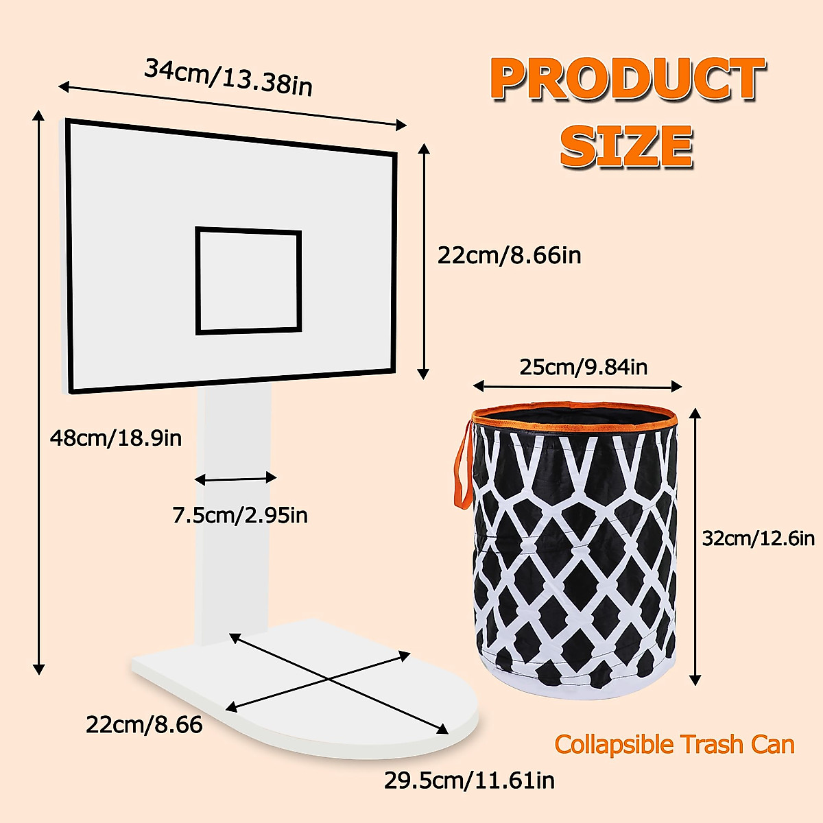VSSOLO Trash Can Basketball Hoop Suit,Collapsible Basketball Trash Can, Simulate a Real Basketball Net Trash Can, Hoop Wastebasket Trash Can for Room, Kitchen, Bedroom,Office,Outdoor Party,Gym