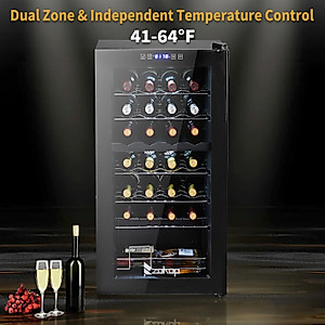 Winado 28-Bottle Dual Zone Compressor Wine Cooler, Freestanding Compact Mini Wine Fridge with Adjustable Temperature, Digital Control & Removable Shelves for Wine Storage