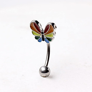 Pierced Owl 16GA 316L Stainless Steel Rainbow Butterfly Eyebrow Curved Barbell